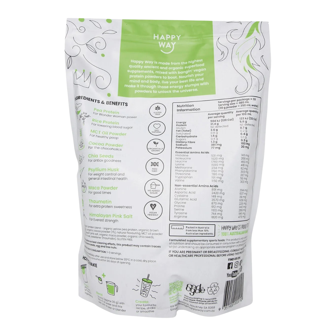 Shop HappyWay Vegan Protein Powder 500g Chocolate | Aid Station
